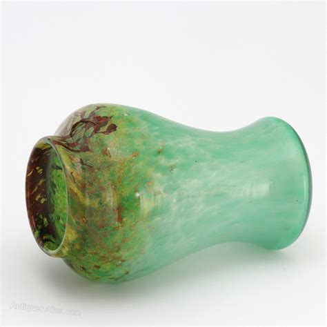 Antiques Atlas Monart Glass Vase In Sea Green And Red With Gold