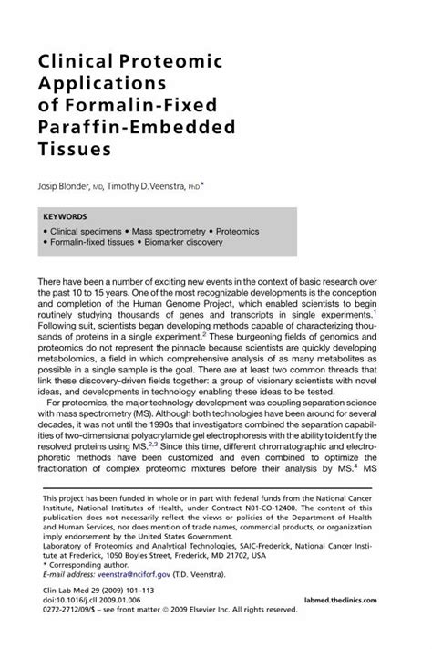 Pdf Clinical Proteomic Applications Of Formalin Fixed Paraffin