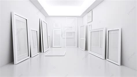3d 환경에서 흰색 벽과 많은 수의 유리 세로 프레임이 있는 빈 갤러리 흰색 배경의 그림 배경 일러스트 및 사진 무료 다운로드 Pngtree