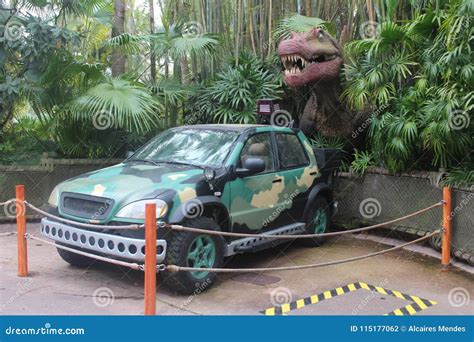 Dinossaur With A Car Like Jurassic Park Movie Editorial Photography