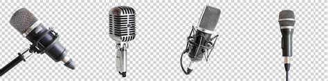 A Set Of Realistic Microphones Isolated On Transparent Background