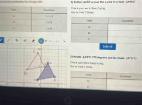 Solved Ow Are The Coordinates For Triangle Abc Reflect Abc Across The X Axis To Create A B