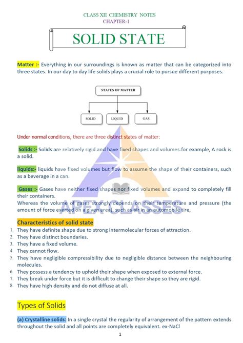 Class Chemistry Notes For Chapter Solid State APEX CLASSES