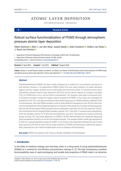 Pdf Robust Surface Functionalization Of Pdms Through Atmospheric