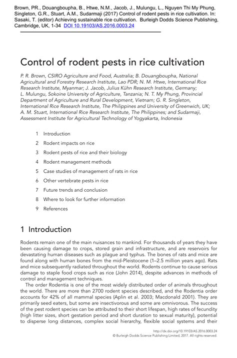 Pdf Control Of Rodent Pests In Rice Cultivation