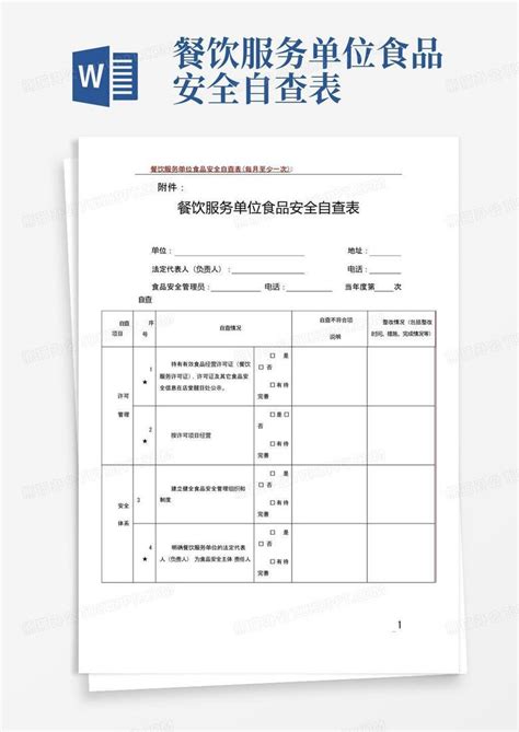 餐饮服务单位食品安全自查表word模板下载编号qrzvgoem熊猫办公