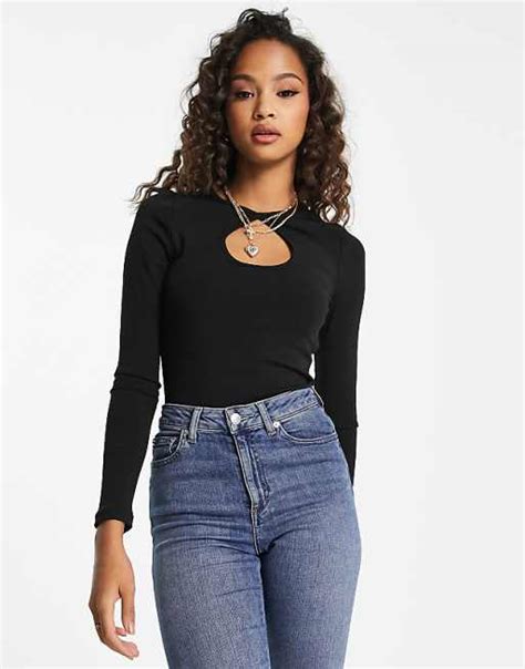 Body Negro De Manga Larga Con Abertura De New Look Asos