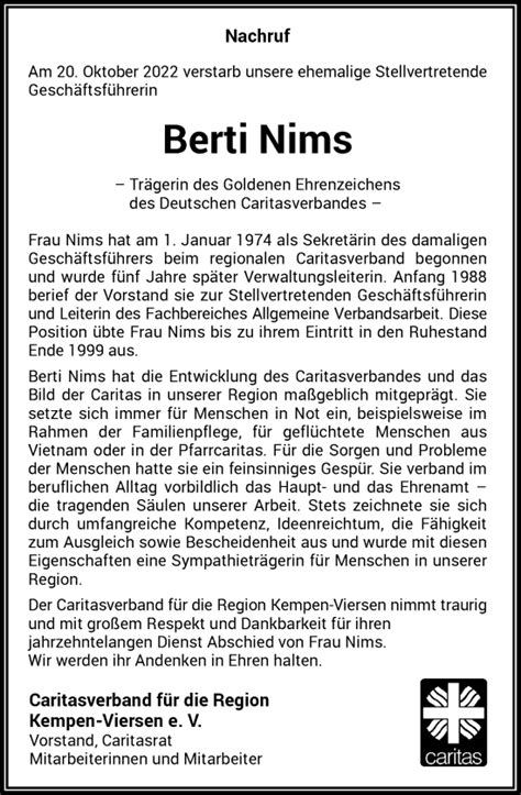 Alle Traueranzeigen für Berti Nims trauer rp online de