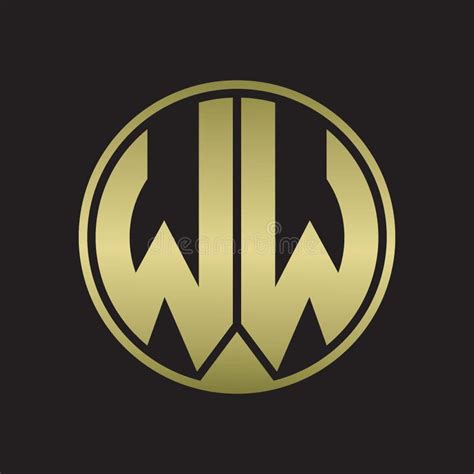 Ww Logo Monogram Circle With Piece Ribbon Style On Gold Colors Stock