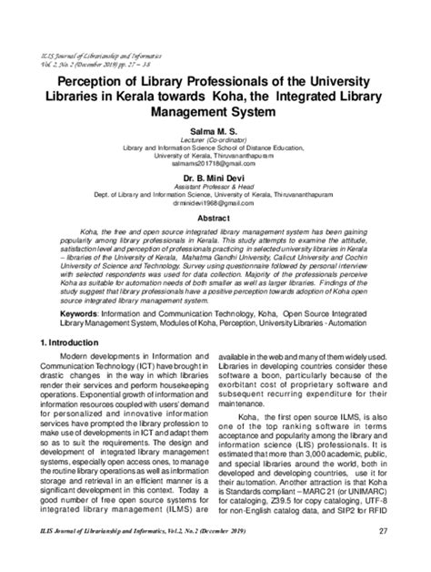 (PDF) Perception of Library Professionals of the University Libraries in Kerala towards Koha ...