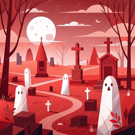 Premium Vector A Spooky Graveyard Scene With Ghosts And A Full Moon
