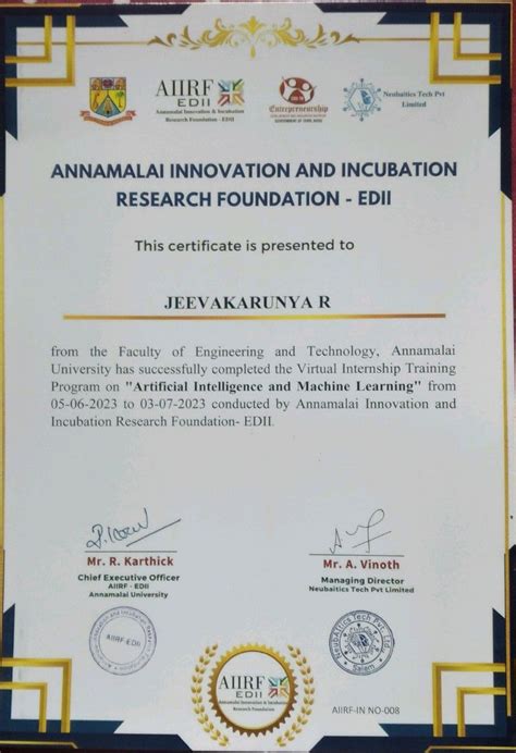 Rjeeva Karunya On Linkedin Aiml Intership Certificatecompletion
