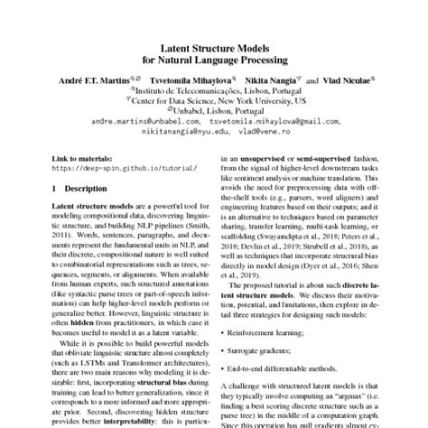 Latent Structure Models For Natural Language Processing Acl Anthology