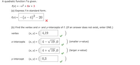 Solved A Quadratic Function F Is Given Fx−x28x3 A