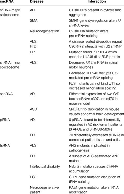 Interactions Of Small Non Coding Rnas With Neurodegenerative Diseases Download Scientific Diagram