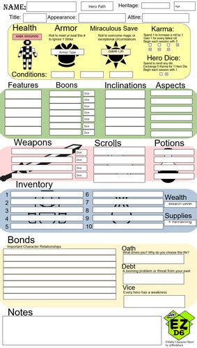 EZD Fillable PDF Character Sheet By Redd Jack