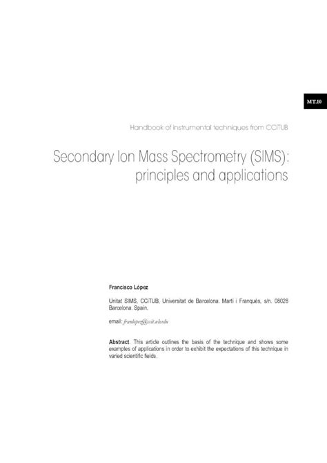 Pdf Secondary Ion Mass Spectrometry Sims Principles And