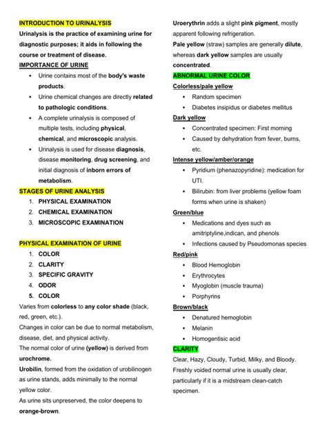 Introduction To Urinalysis Pdf Urine Medical Specialties
