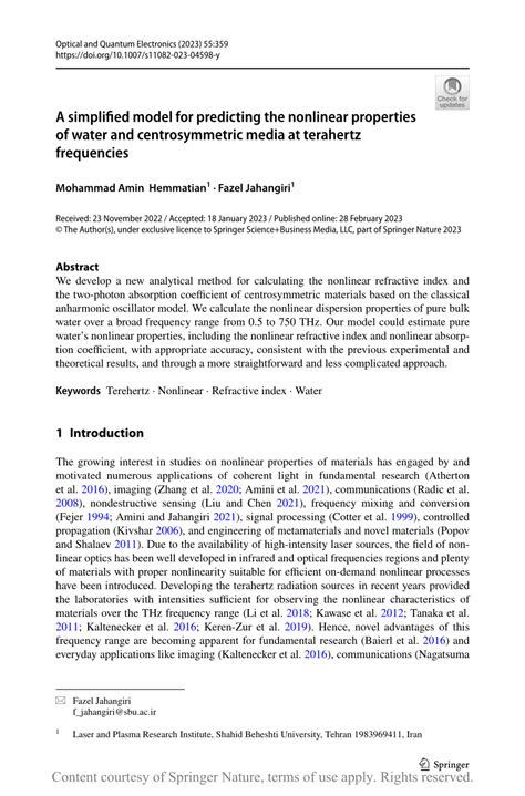 A Simplified Model For Predicting The Nonlinear Properties Of Water And Centrosymmetric Media At