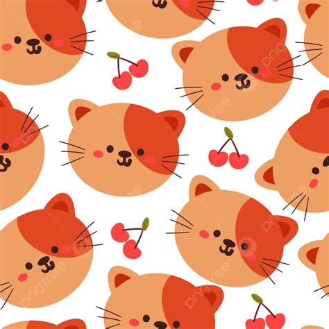 귀여운 원활한 패턴 만화 고양이와 체리 벡터 원활한 패턴 페인트 버찌 Png 일러스트 및 벡터 에 대한 무료 다운로드 Pngtree
