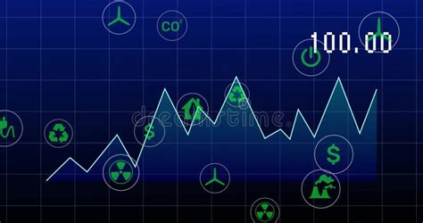 Green Icons Drifting Polyline Climbing Grid Showing Energy Trends Intersecting Icons Updating