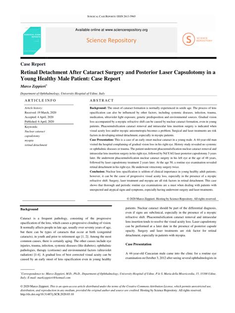Pdf Retinal Detachment After Cataract Surgery And Posterior Laser