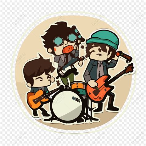 스티커는 기타리스트와 드러머가 있는 음악 그룹과 함께 표시됩니다 벡터 일러스트상표 Png 일러스트 무료 다운로드 Lovepik