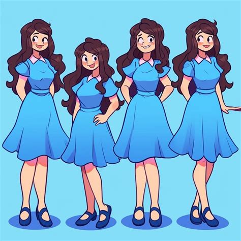 Premium Photo A Cartoon Of A Woman In A Blue Dress With Four