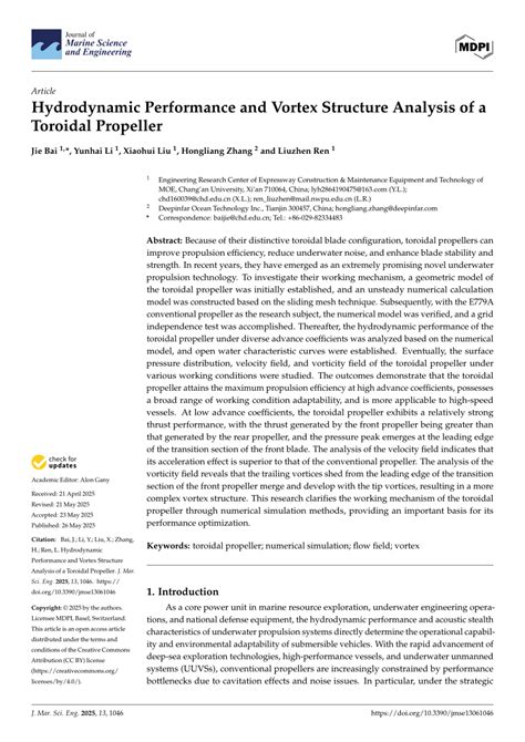 Pdf Hydrodynamic Performance And Vortex Structure Analysis Of A Toroidal Propeller