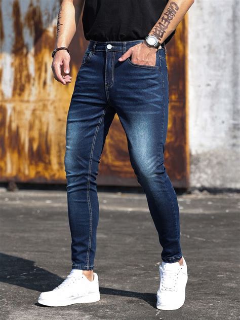 Manfinity Homme Pantalones Vaqueros Lavados Estilo Cargo De Ajuste Slim
