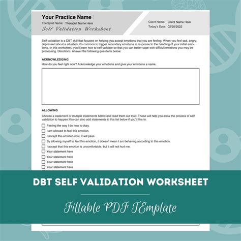 Dbt Self Validation Worksheet Editable Fillable Pdf Template For