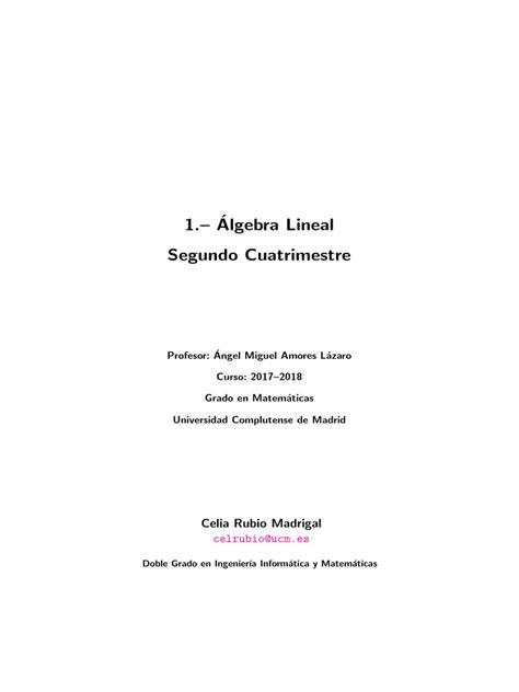 Algebra Lineal 2 Cuatrimestre Pdf Valores Propios Y Vectores Propios Álgebra