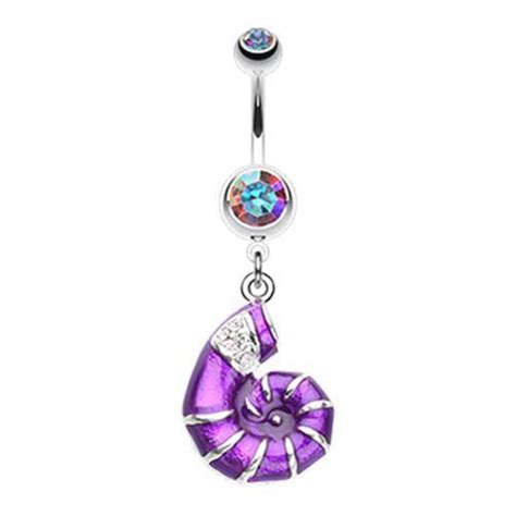 Aurora Borealispurple Vibrant Nautilus Seashell Belly Button Ring