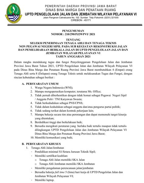 Lowongan Kerja Dinas Bina Marga Dan Penataan Ruang