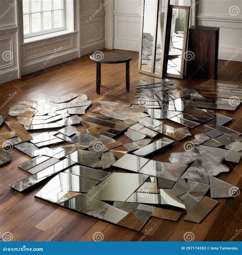 Shattered And Broken Mirror Pieces On Wooden Floor Inside Vintage House