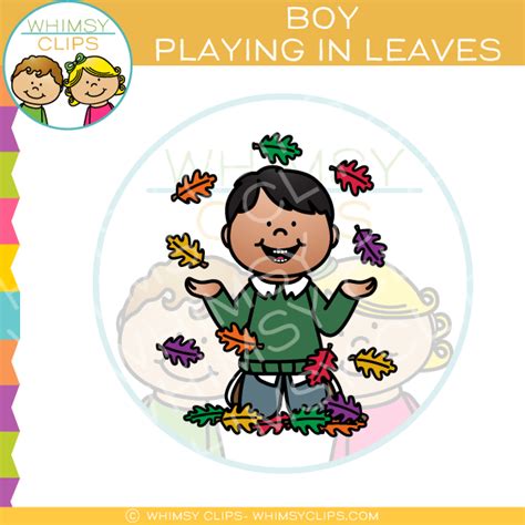 Boy Playing In Fall Leaves Clip Art Images And Illustrations Whimsy