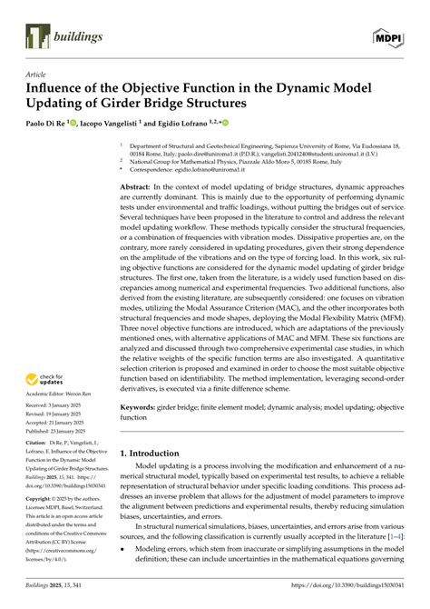 Pdf Influence Of The Objective Function In The Dynamic Model Updating