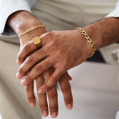 Men S Brushed Gold Stainless Steel Signet Ring Lisa Angel