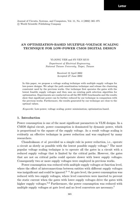 Pdf An Optimization Based Multiple Voltage Scaling Technique For Low Power Cmos Digital Design