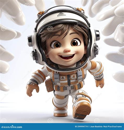 Joyful Animated Young Girl Astronaut Floating In Zero Gravity Stock