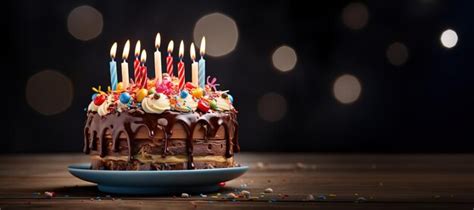 Генеративный Ai красивый торт на день рождения с фруктами и свечами для поздравления Премиум Фото