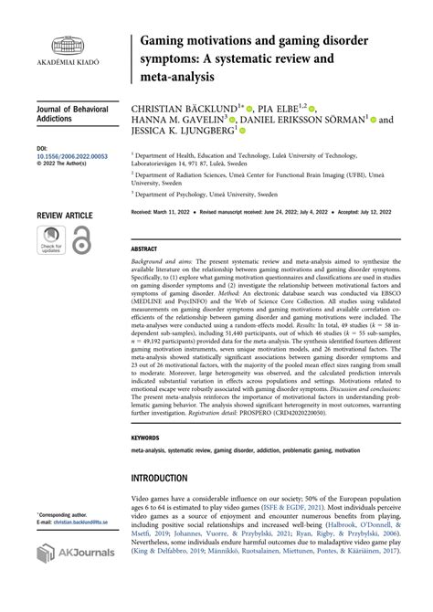 Pdf Gaming Motivations And Gaming Disorder Symptoms A Systematic Review And Meta Analysis