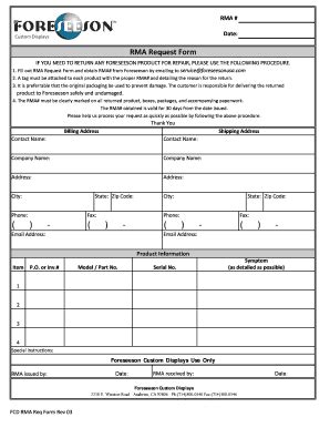 Fillable Online Fcd Rma Form Fax Email Print PdfFiller