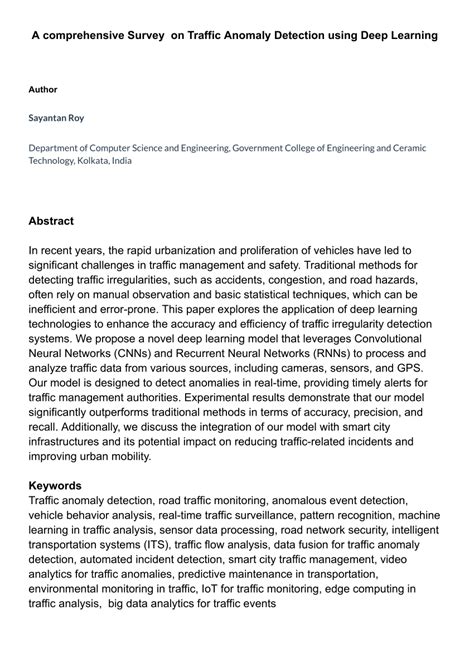 Pdf A Comprehensive Survey On Traffic Anomaly Detection Using Deep