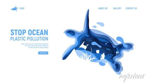 Ocean Plastic Pollution Page Template With Turtle Silhouette Wall
