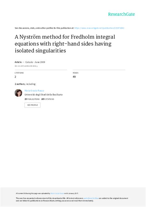 pdf a nyström method for fredholm integral equations with right hand