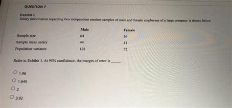 Solved QUESTION 7 Exhibit 1 Salary Information Regarding Two Chegg