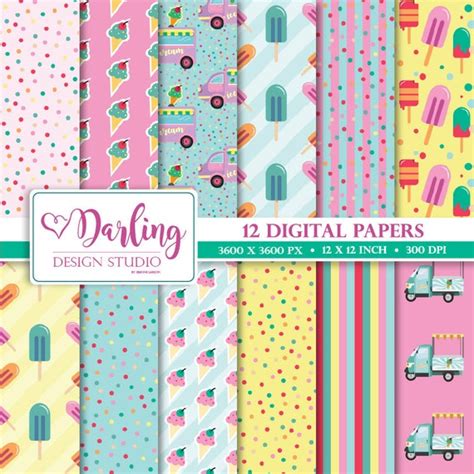 Ice Cream Digital Papers Popsicle Scrapbook Paper Confetti Etsy