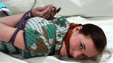 Ruby Cleave Gagged Barefoot Girl In Top And Shorts Hogtied With Her