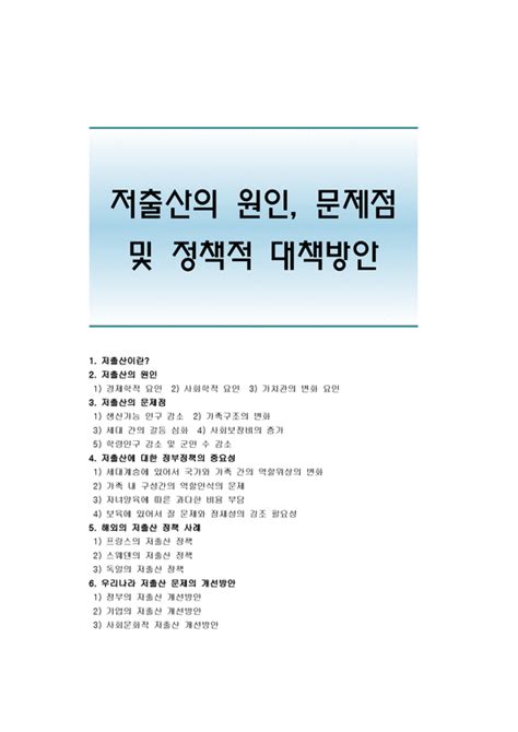 저출산의 원인 문제점 및 정책적 대책방안 사회과학